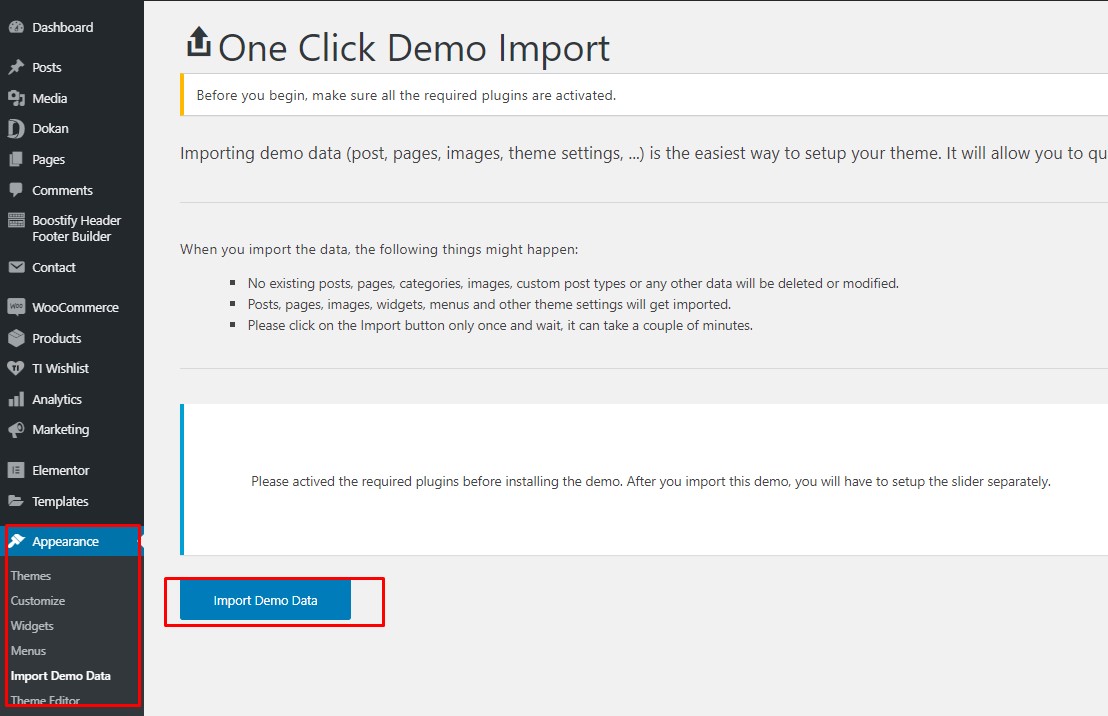 Importing Demo Content - APAR - Apar Theme