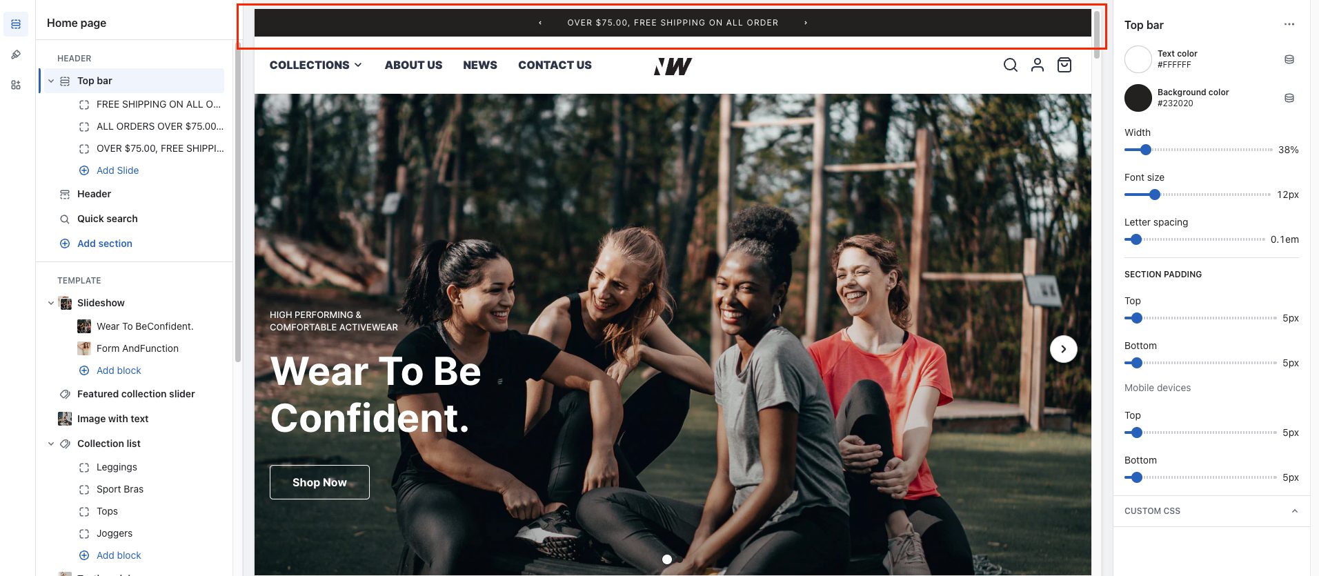Top bar - Sections - Neat Theme