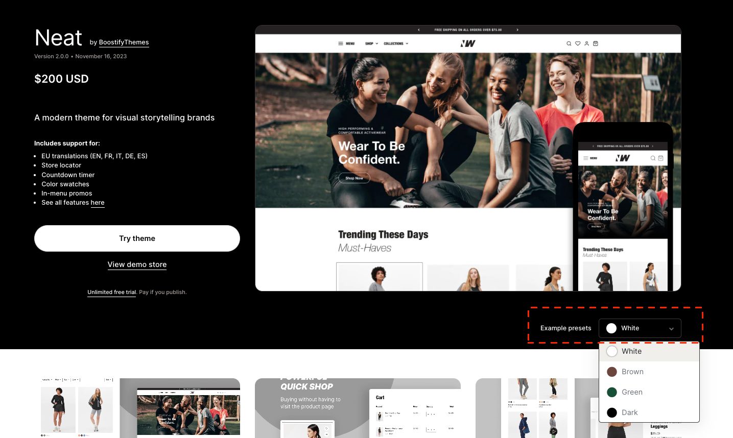 Theme Demo/Presets - Getting started - Neat Theme
