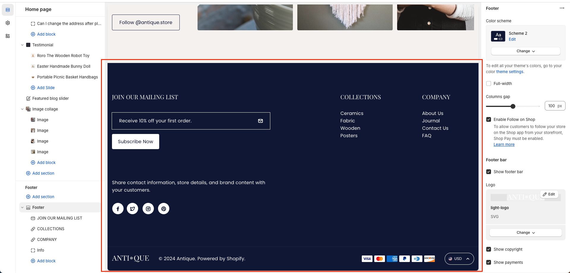 Footer - Sections - Antique Theme