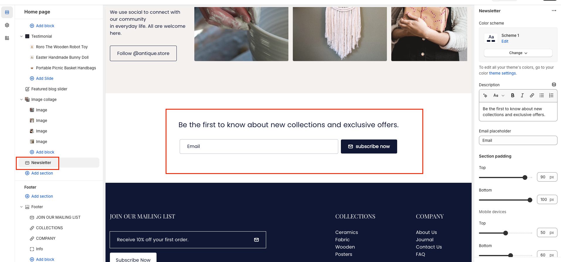 Newsletter - Sections - Antique Theme