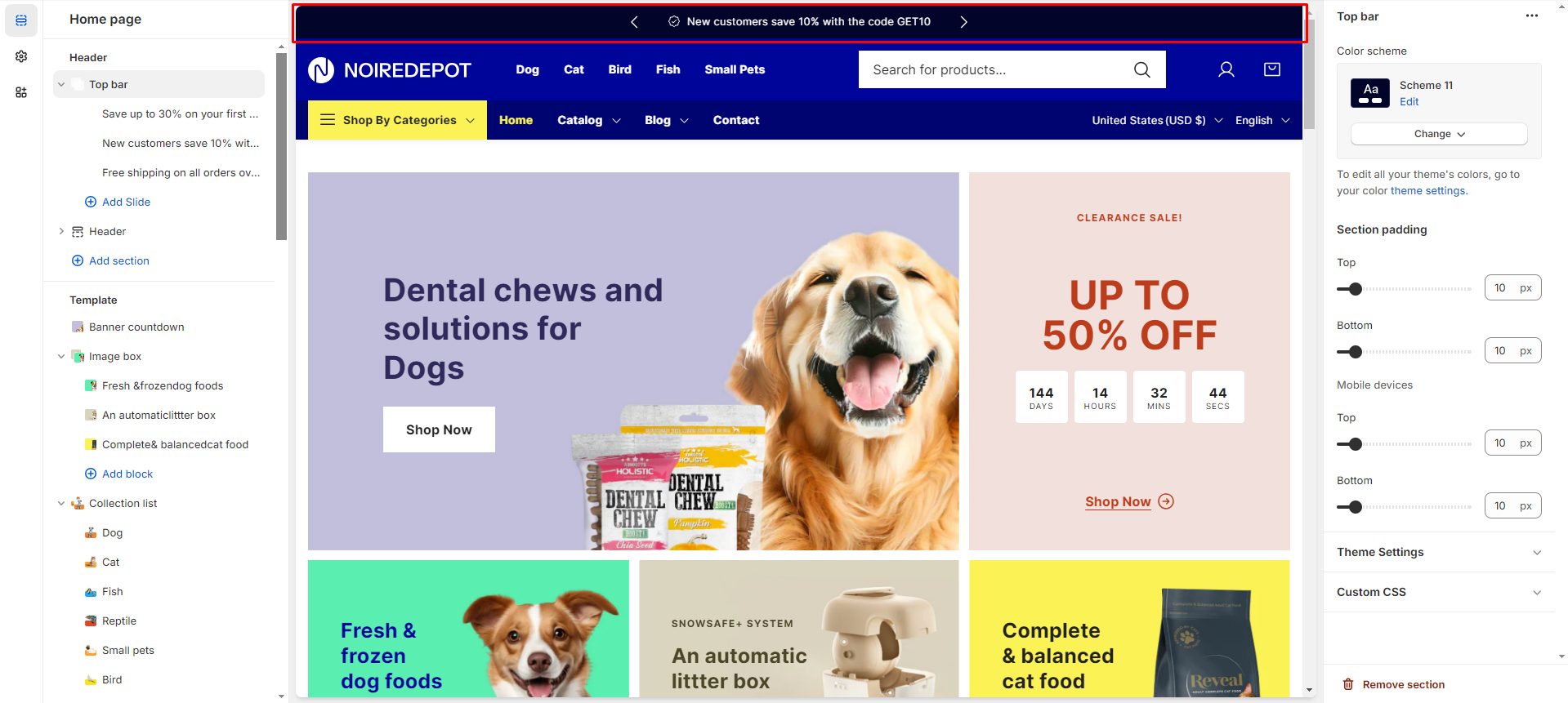 Topbar - Sections - Noire Theme