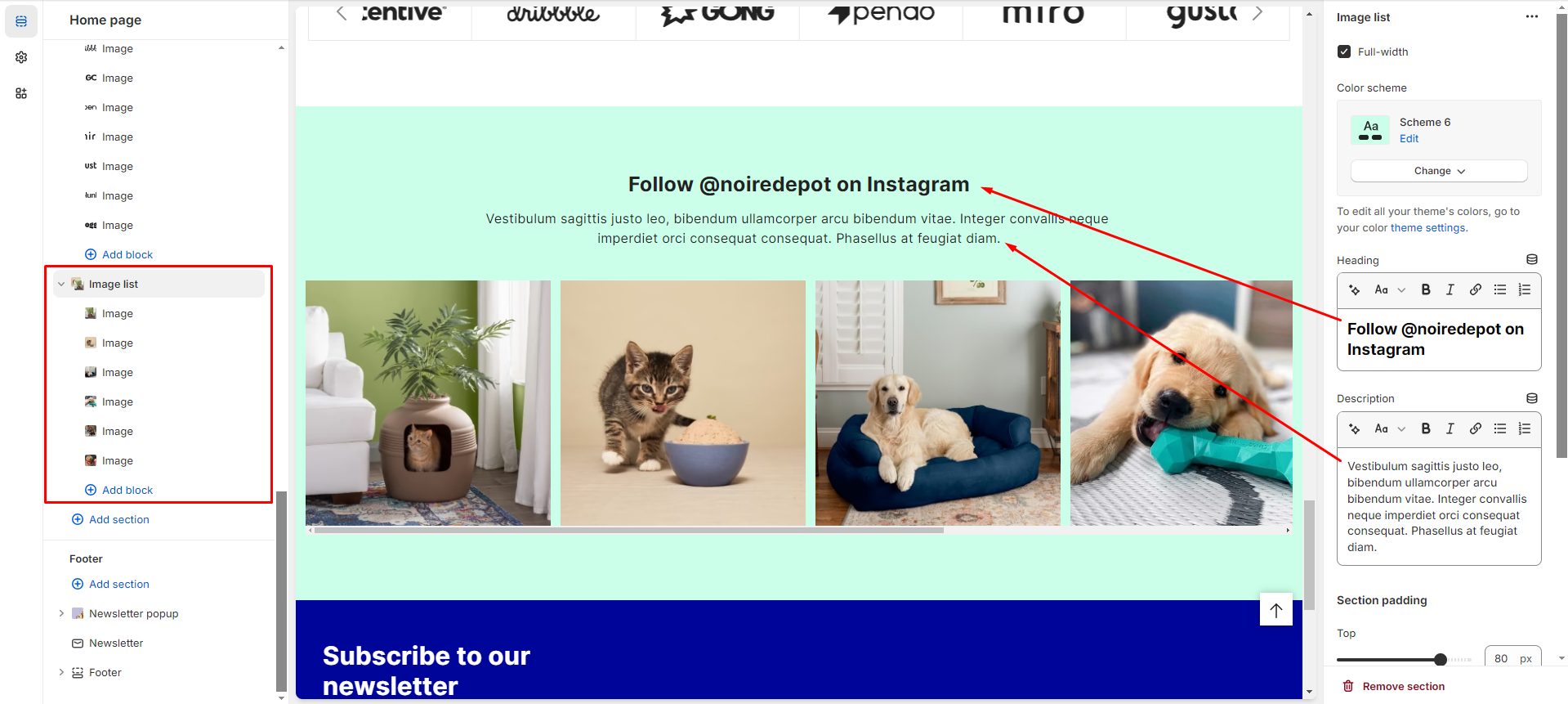Image list - Sections - Noire Theme