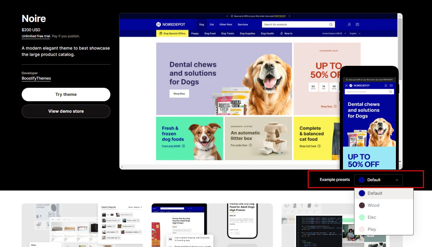 Theme Demo/Presets - Getting started - Noire Theme