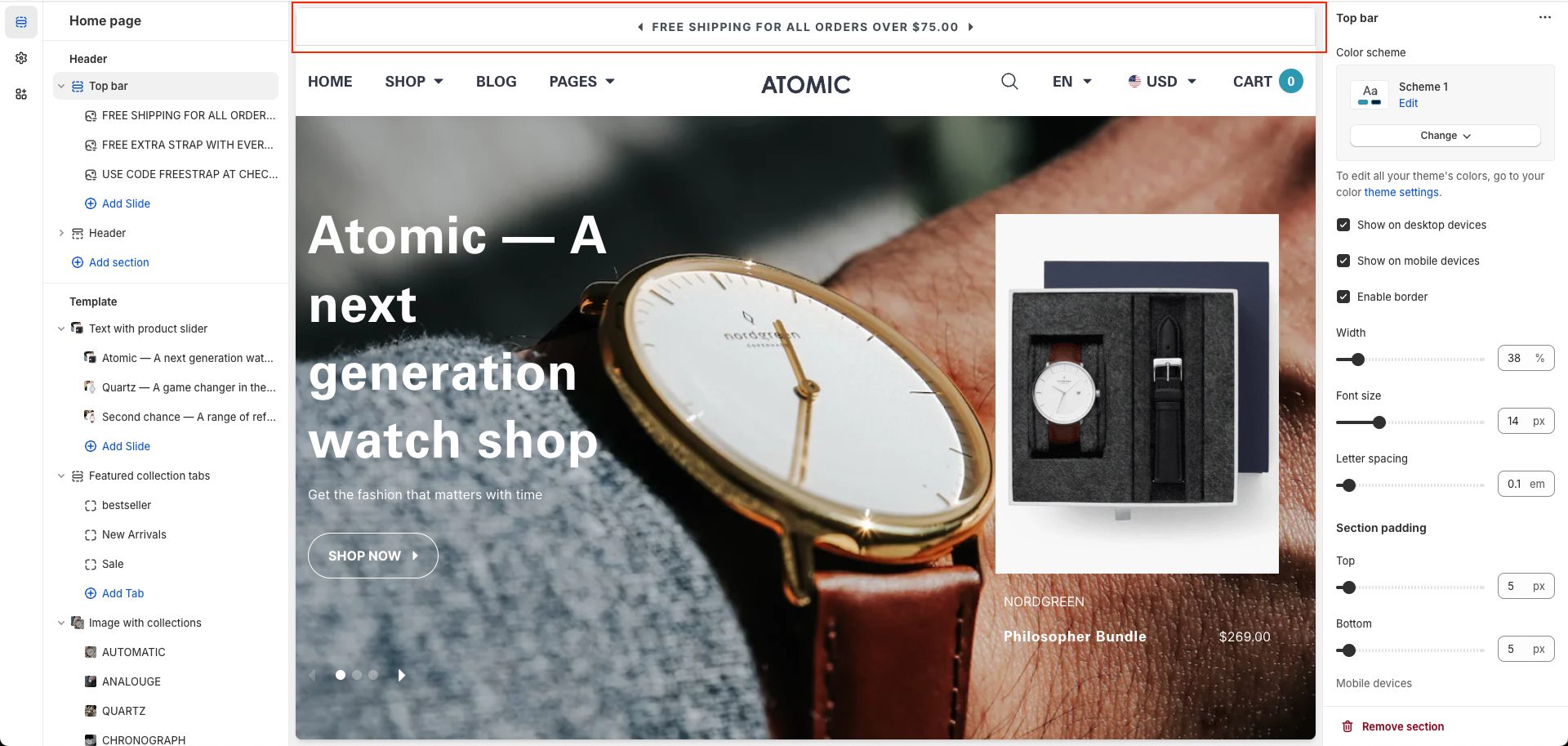 Topbar - Sections - Pure Theme