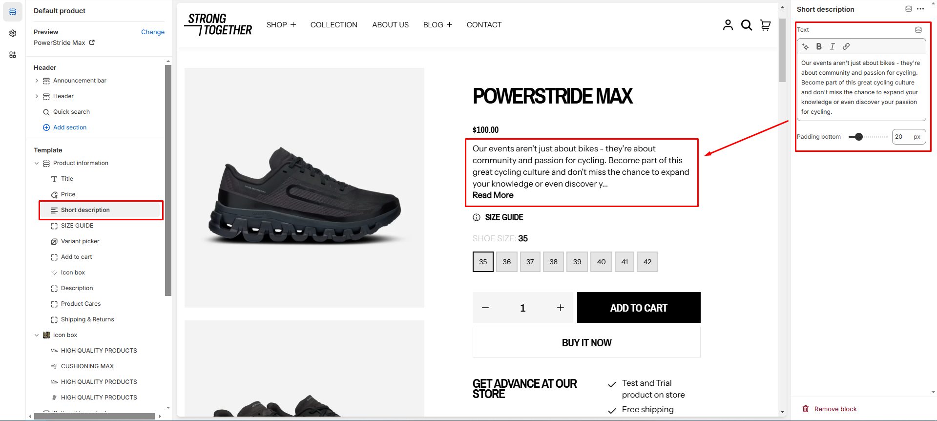 How to change the product short description - General settings