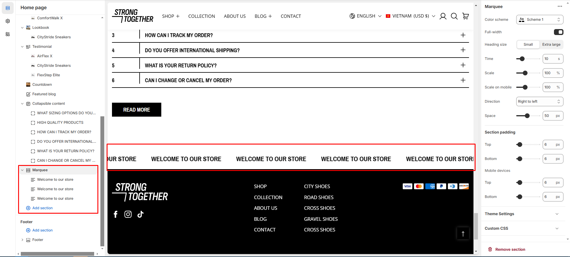 Marquee text - Sections