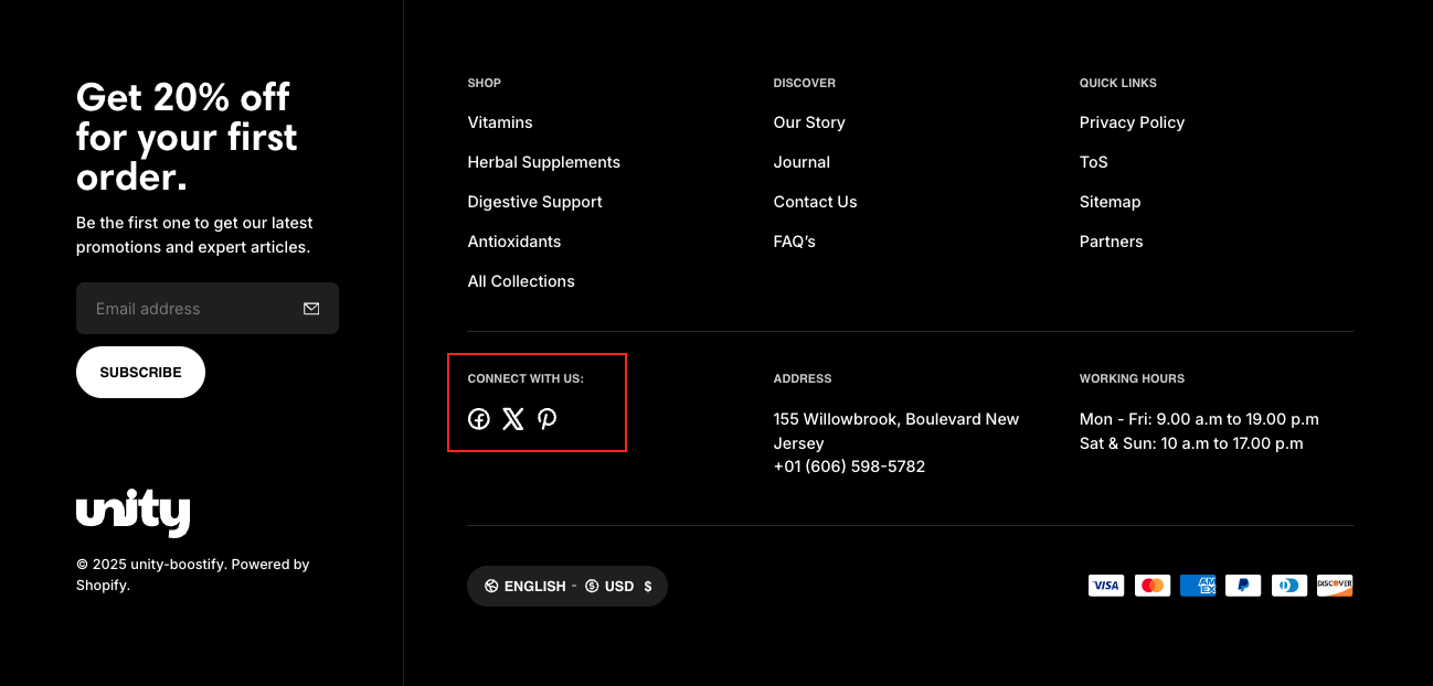 How to enable social icons in the footer - General settings