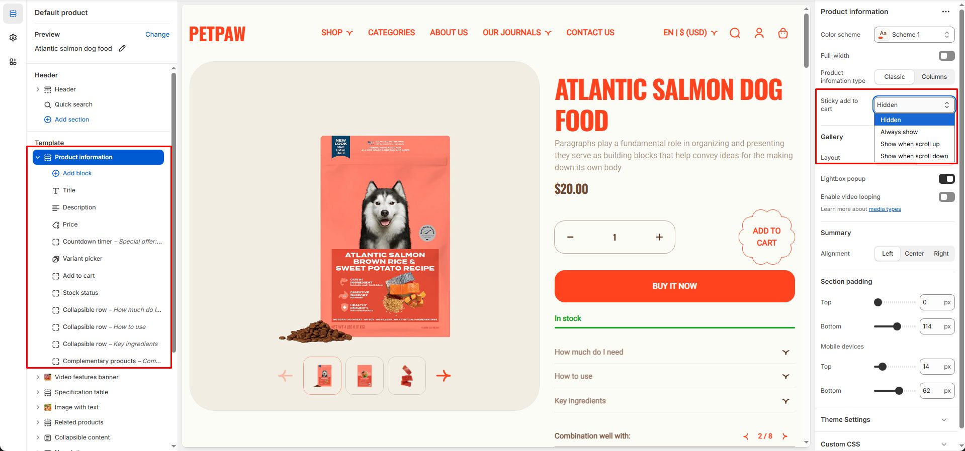 How to enable sticky add to cart - General settings