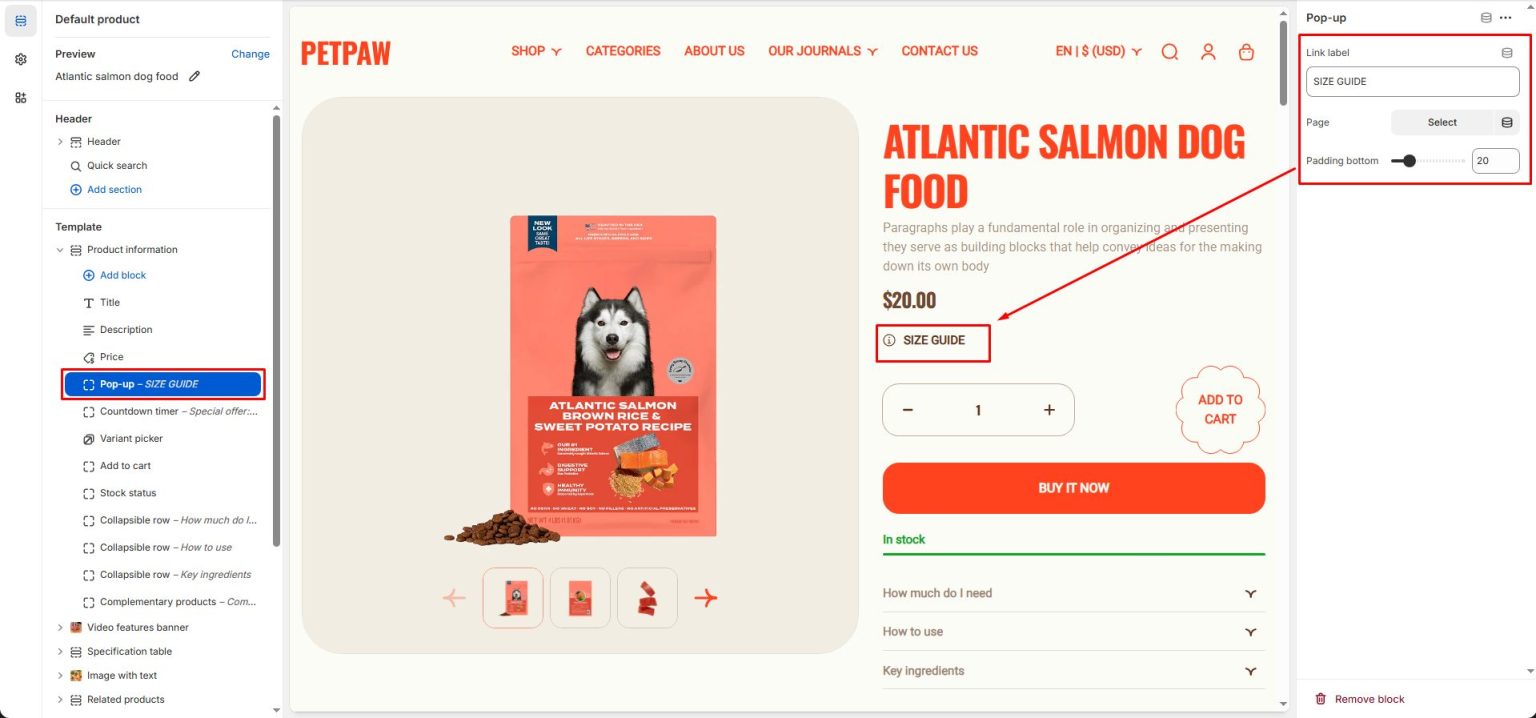 How do I set up a product size chart? - General settings