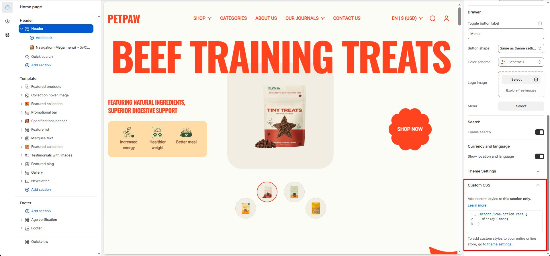 How do I remove the shopping cart? - Advanced settings