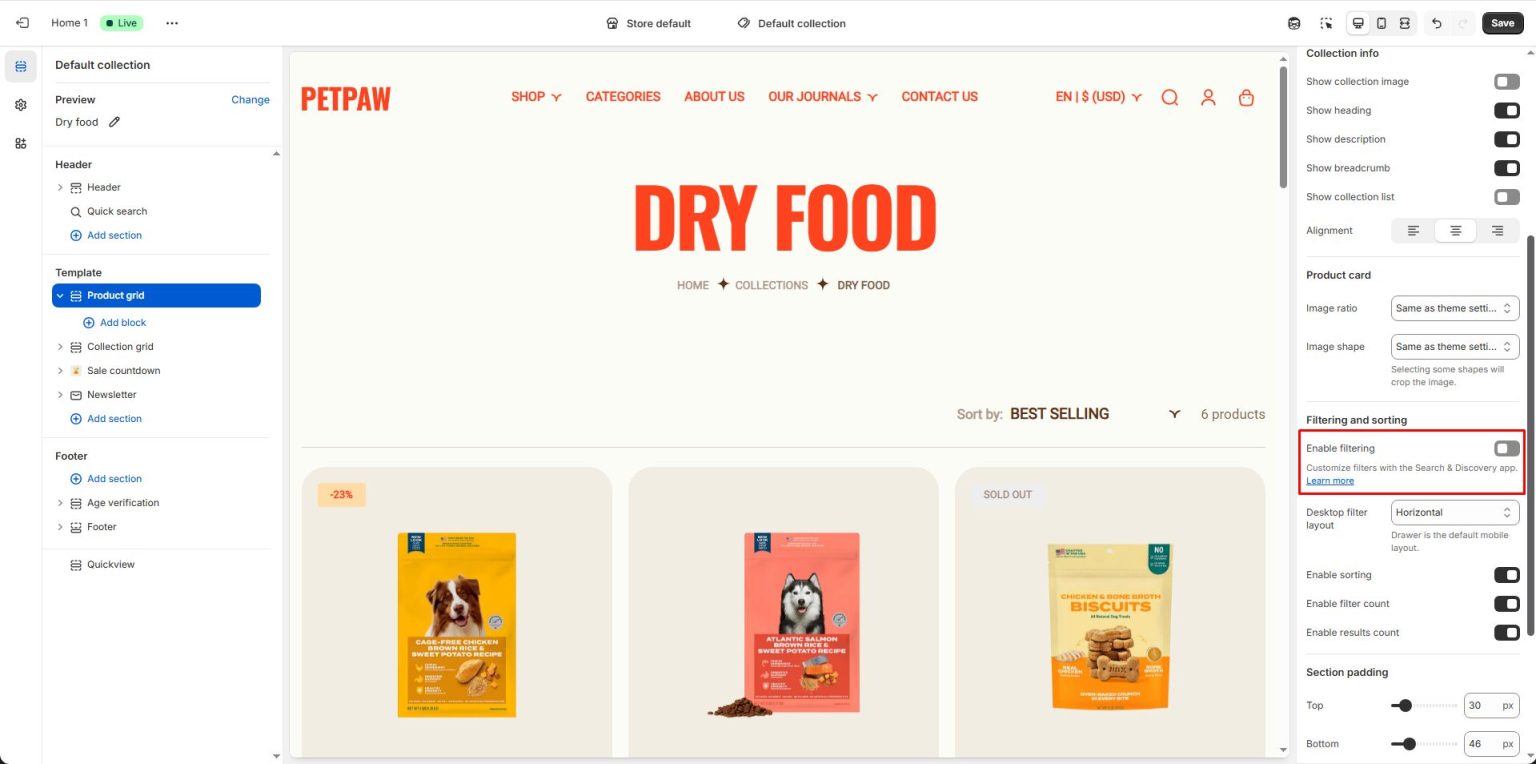 How can I enable product filtering? - Advanced settings