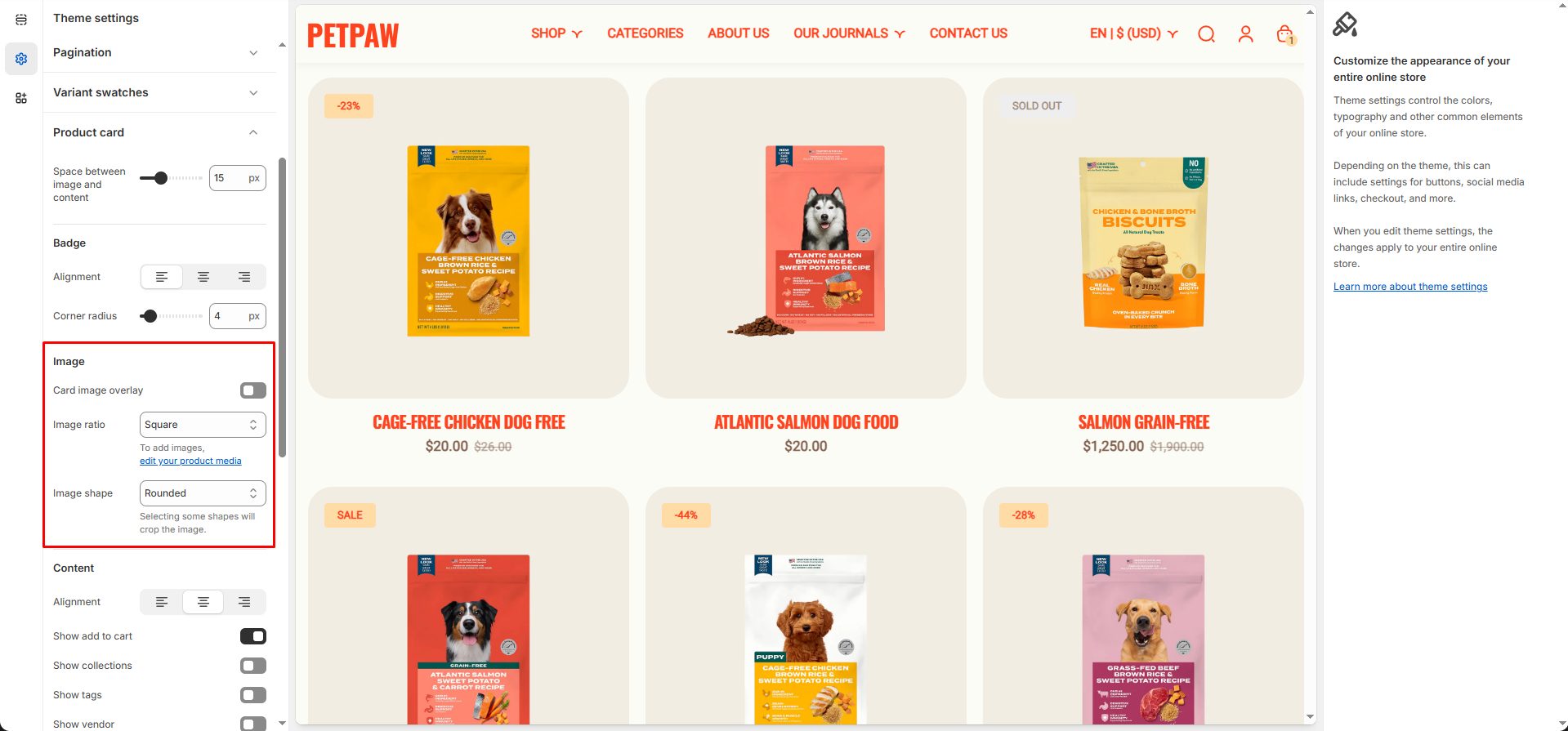 How can I set the image style for my product cards? - General settings