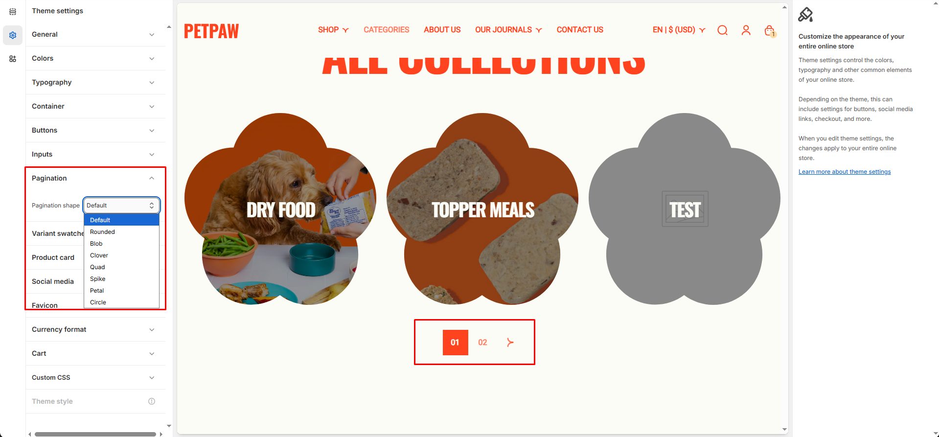 How can I set the shape for the pagination button? - General settings