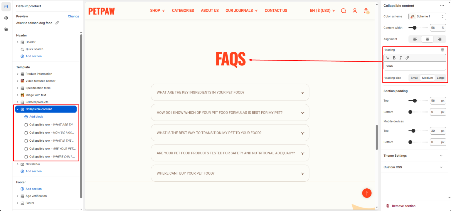 Collapsible content - Sections