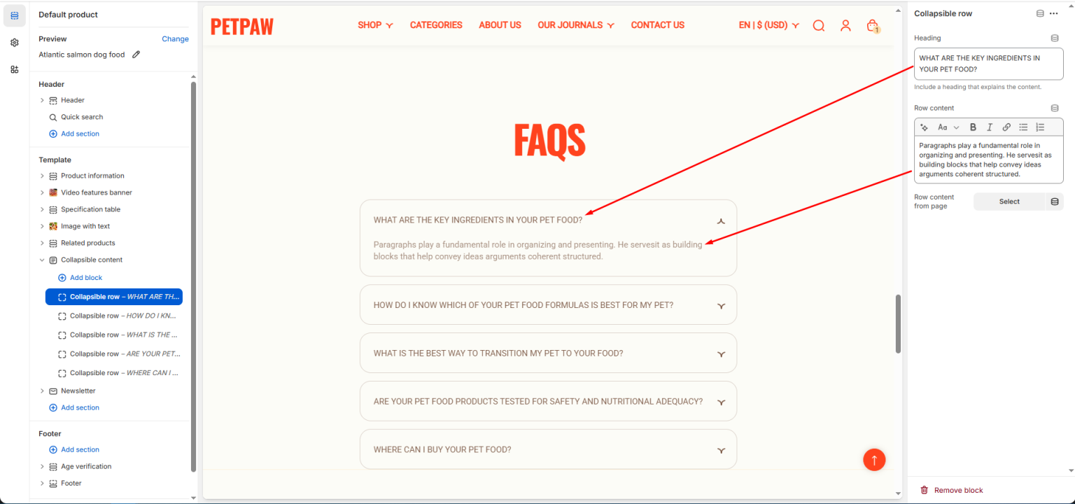 Collapsible content - Sections