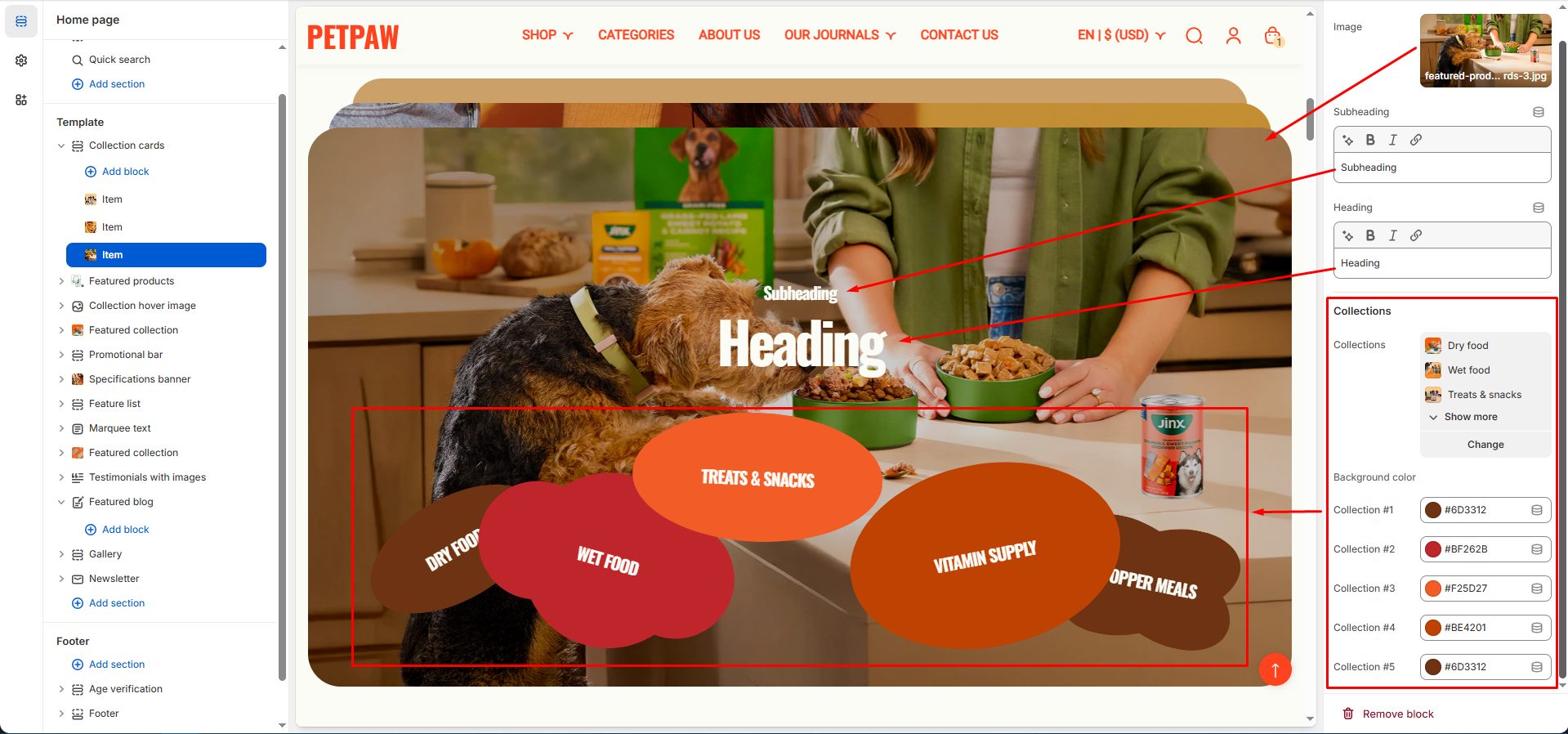 Collection cards - Sections