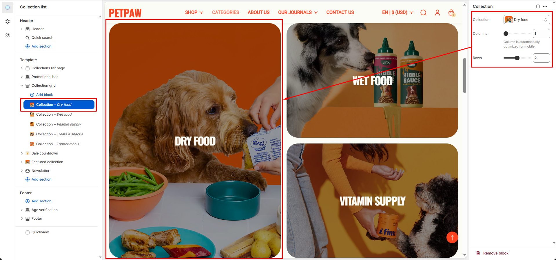 Collection grid - Sections