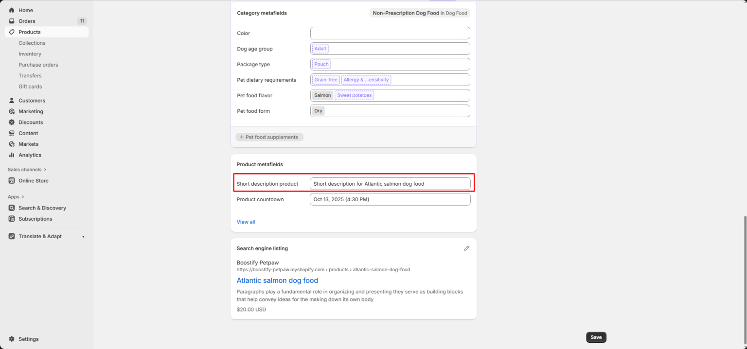 How to change the product short description - General settings